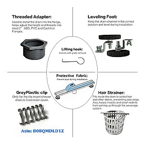 Neodrain 48-Inch Linear Shower Drain with Tile Insert Grate, Professional Brushed 304 Stainless Steel Rectangle Shower Floor Drain Manufacturer, Linear Drain with Leveling Feet, Hair Strainer