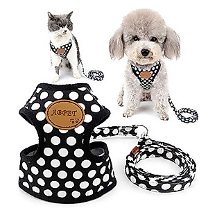 SELMAI Small Dog Harness Vest Leash Set Polka Dot/Camo Mesh Padded No Pull Leads for Puppy Pet Cat (Large (Pack of 1), Black)