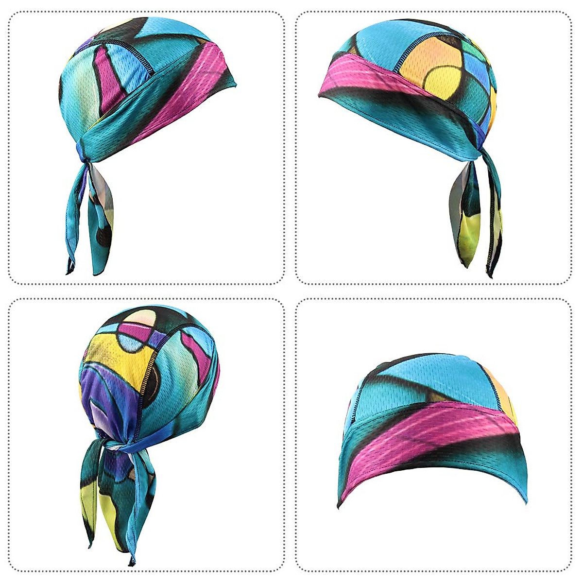 Sweat Wicking Skull Cap Beanie Quick Dry Breathable Stretch Adjustable Bandana Head Sun Hat for Men Women Blue