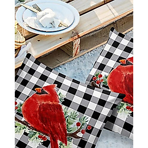 Vandarllin Outdoor Throw Pillows Covers 20X20 Set of 2 Waterproof Red Cardinals Decorative Zippered Lumbar Cushion Covers for Patio Furniture, White Black Buffalo Check Plaid