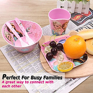 Finex Frozen Queen Elsa Princes Anna 5 Pcs Set Cartoon Durable Tableware Meal Dishes Mealtime Set includes Dinner Serving Bowl Plate Cup with a Matching Spoon & Fork