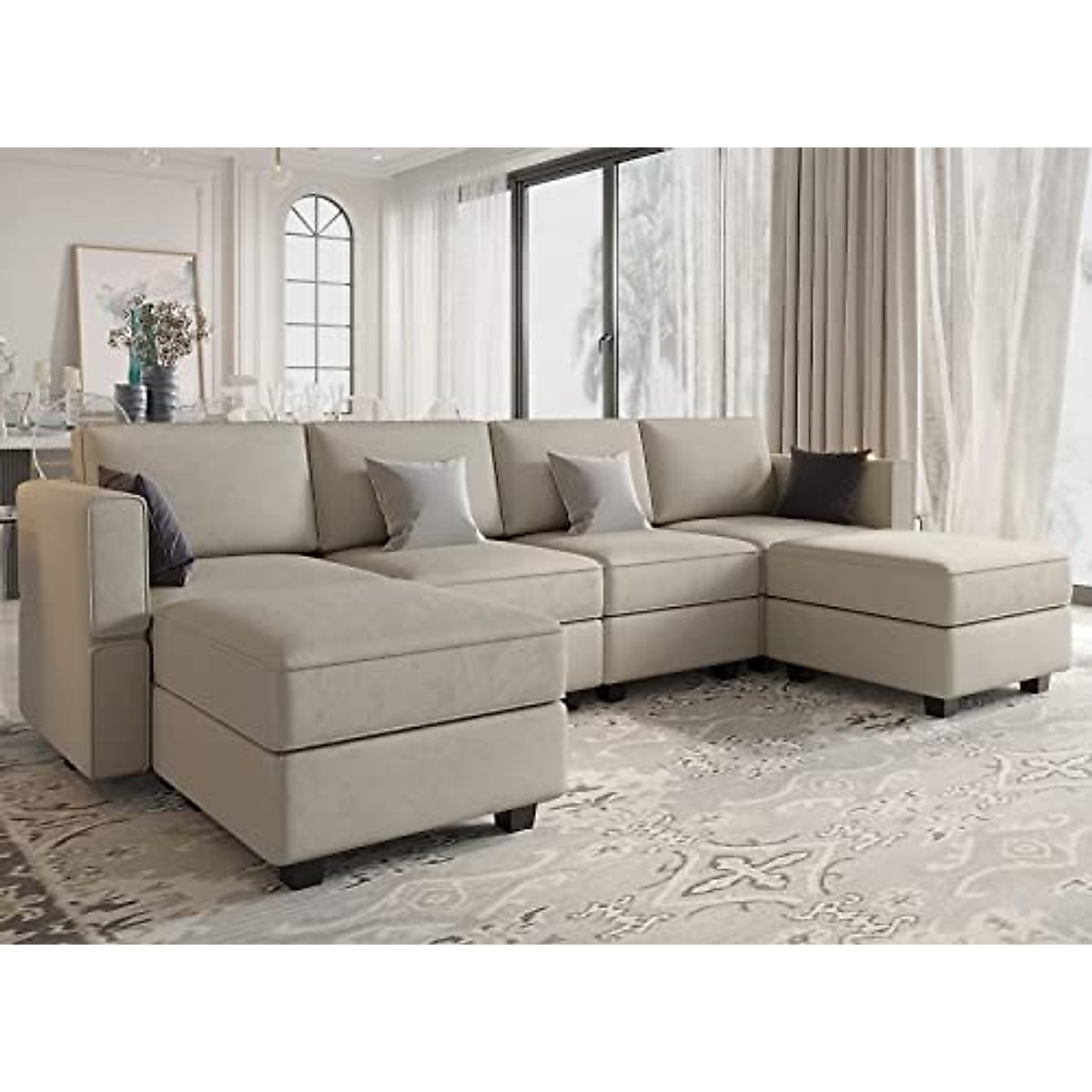Belffin Modular Sectional Sofa with Reversible Chaises Velvet U Shaped Sectional Couch with Storage Seat Grey