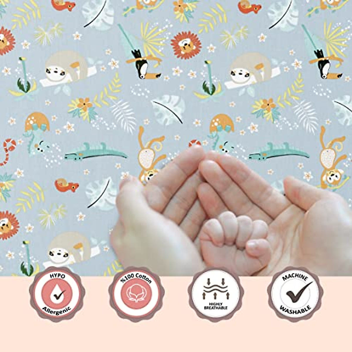 HOPPO Baby&Kids Pack n Play Fitted Pack n Play Playard Sheets Set-2 Pack Portable Mini Crib Sheets, Playard Mattress Cover Soft Cotton, Jungle, Forest & Animals