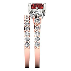 Clara Pucci 2.82ct Round cut Solitaire 3 stone Natural Red Garnet Designer Art Deco Statement Wedding Ring Band Set 18K Rose White Gold 6