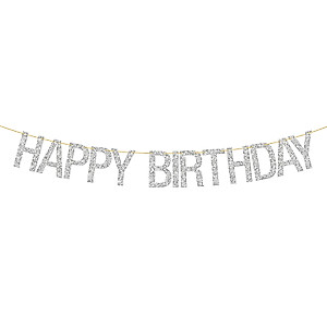 WeBenison Happy Birthday Banner Glitter Silver 1st 2nd 3rd 10th 30th 40th Birthday Party Decorations Supplies