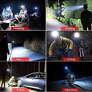 Aikertec Headlamp Rechargeable, 150000 Lumen Super Bright Headlamp Flashlight,4 Modes, 60H Battery Powered, Zoom, Waterproof Head Lamp, Red Blue Hardhat Headlamp for Camping Running Hunting