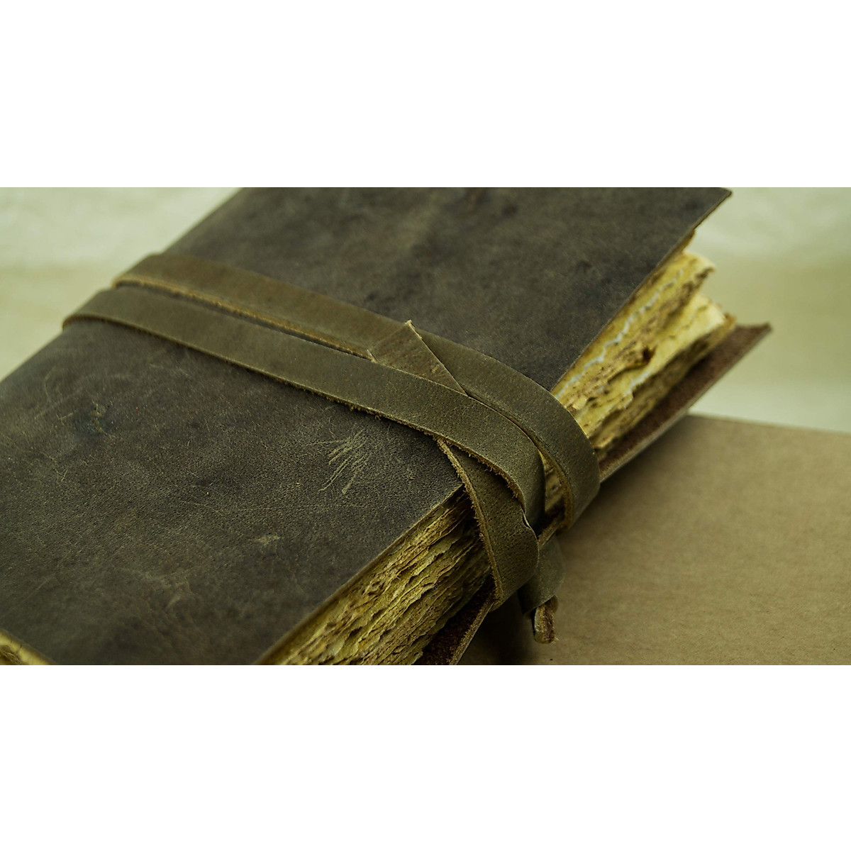 OVERDOSE Deckle Brown Leather Journal - Diary Sketchbook Book of Shadows Handmade Vintage Deckle Edge Paper - 6 x 8 inches | 15 x 20 cm | A5