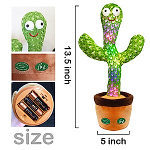 [Update Volume Adjustable] Talking Cactus Toy Mimics Back, Gift Package Repeat Talking Cactus Plush Toys - Talking Sing+Repeat+Dancing+Recording+Rainbow Led Cactus Toy(15 Second Recording)
