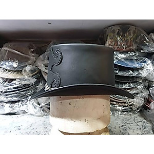 Steampunk Clock Gear Leather Top Hat (Leather, Small)
