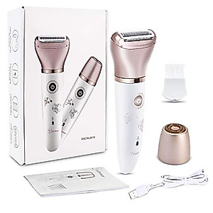 Electric Razor for Women - RenFox 2 in 1 Shaver for Women Bikini Legs Armpit Face Wet & Dry Painless Rechargeable Bikini Trimmer 2 Changeable Trimmer Heads (Rose Gold)