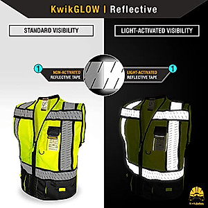 KwikSafety - Charlotte, NC - SPECIALIST Safety Vest [Multi-Use Pockets] Class 2 ANSI OSHA High Visibility Reflective Heavy Duty Solid Mesh HiVis Construction Surveyor Work Men/Black XL