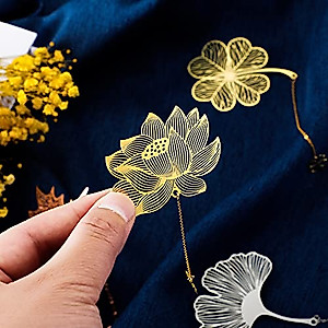 Jummisy 12 Pieces Metal Bookmarks with Chain for Women Metal Leaf Bookmark Unique Bookmarks Plant Bookmark Vintage for Book Lovers Writers Readers Children Teens Adults Gold Silver and Rose Gold