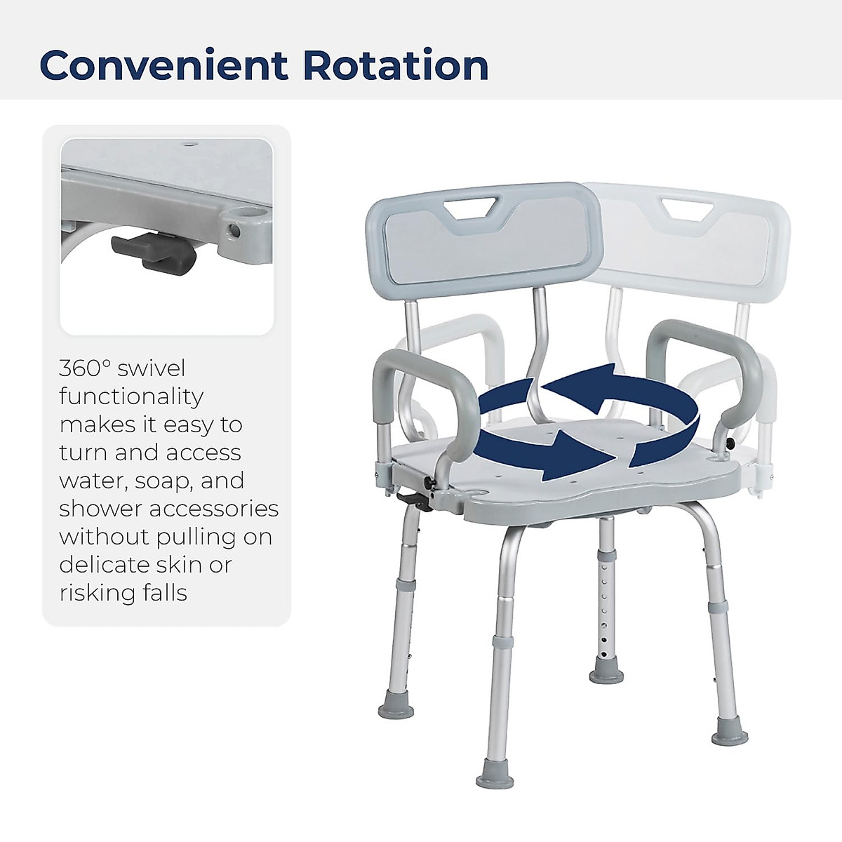 Drive Medical PreserveTech 360-Degree Swivel Shower Chair with Arms & Back, Grey