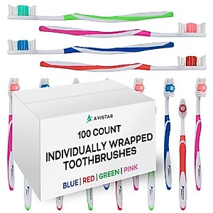 148 Individually Packaged Quality Large Head Medium Bristle Disposable Bulk Toothbrushes - Multi Color Pack - Convenient & Affordable - for Travel, Hotels, Airbnb, Relief Missions, Donations & More