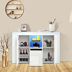 ARMCONE LED Sideboard Buffet Cabinet High Glossy Front Kitchen Sideboard with Storage Large Buffet Table Wooden Bar Cabinet for Kitchen Dining Room Hallway Living Room (45.67" Wx13.82 Dx31.89 H)