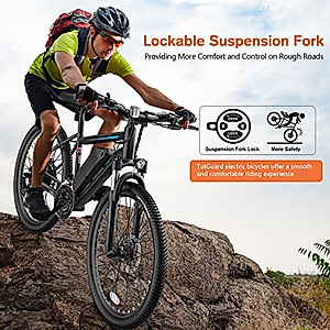 TotGuard Electric Bike, 27.5" Electric Bike for Adults 500W Ebike 21.6MPH Adult Electric Bicycles Electric Mountain Bike,48V 10Ah Removable Lithium Battery,Shimano 21S Gears,Lockable Suspension Fork