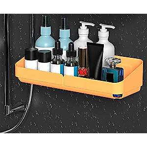 Fineget Shower Caddy Removable Adhesive Shower Shelves Large Plastic Wall Basket Shelf for Bathroom Kitchen Bathtub Rustproof No Drilling Shower Storage Organizer Quick Dry Yellow 2 Pack