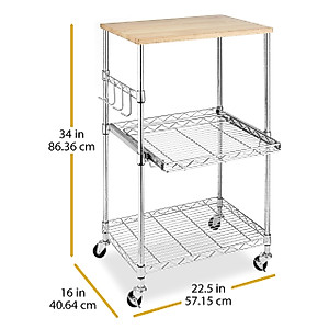 Whitmor Supreme Microwave Cart with Locking Wheels - Chrome with Food Safe Cutting Board 16 x 22.5 x 34 inches