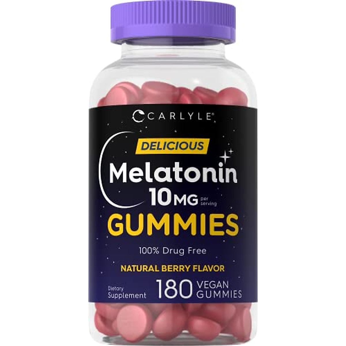 Carlyle Melatonin Gummies 10mg | 180 Count | Adult Drug Free Aid | Natural Berry Flavor | Vegan, Non-GMO, Gluten Free