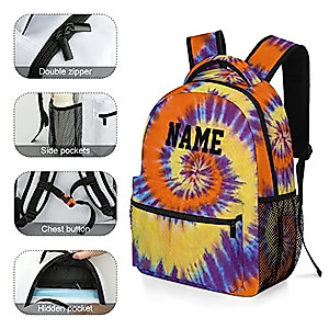 Aicihert Custom Orange Tie Dye Backpack Personalized Name Text Backpack Daypacks Customized BookBags School Bag for Student Boys Girls