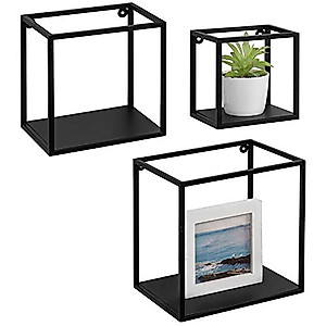 MyGift Black Metal Cube-Frame Wall Hanging Shelves, Set of 3