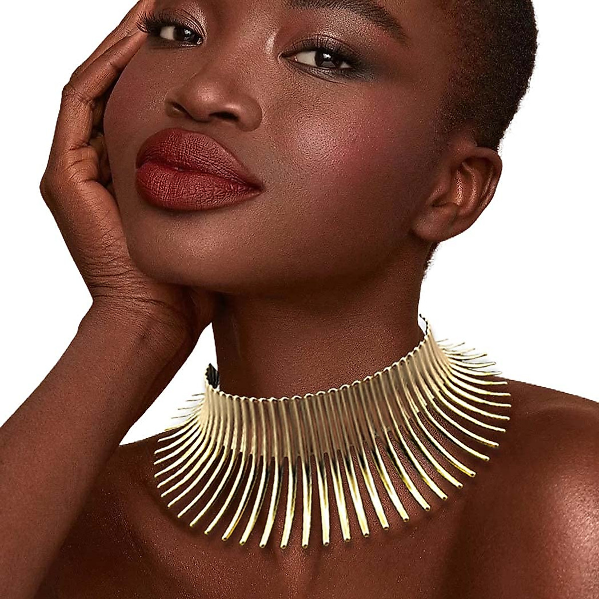 Barode African Collar Choker Necklace Gold Statement Chokers Bib Chunky Necklaces Jewelry for Women(Gold)