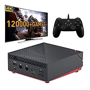Kinhank Mini PC Game Box, Super Console X PC Chili Video Games Console Built in 120000+Games, AMD Ryzen 5 4500U, Win11Pro & Batocera 33 System in 1, 16G DDR4 RAM, 4K Three-Screen Display (1 Gamepad)