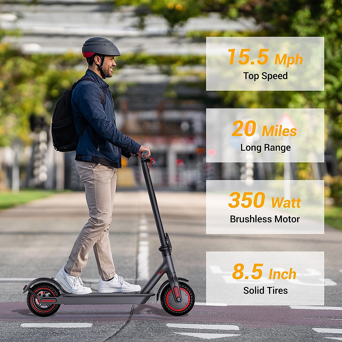 RIDWIND Electric Scooter Adults, 500W Peak Motor, 20 Miles Range, 15.5Mph eScooter, 8.5" Tires, Dual Braking System, Portable Folding Commuting Scooter Electric for Adults Teens with APP Control
