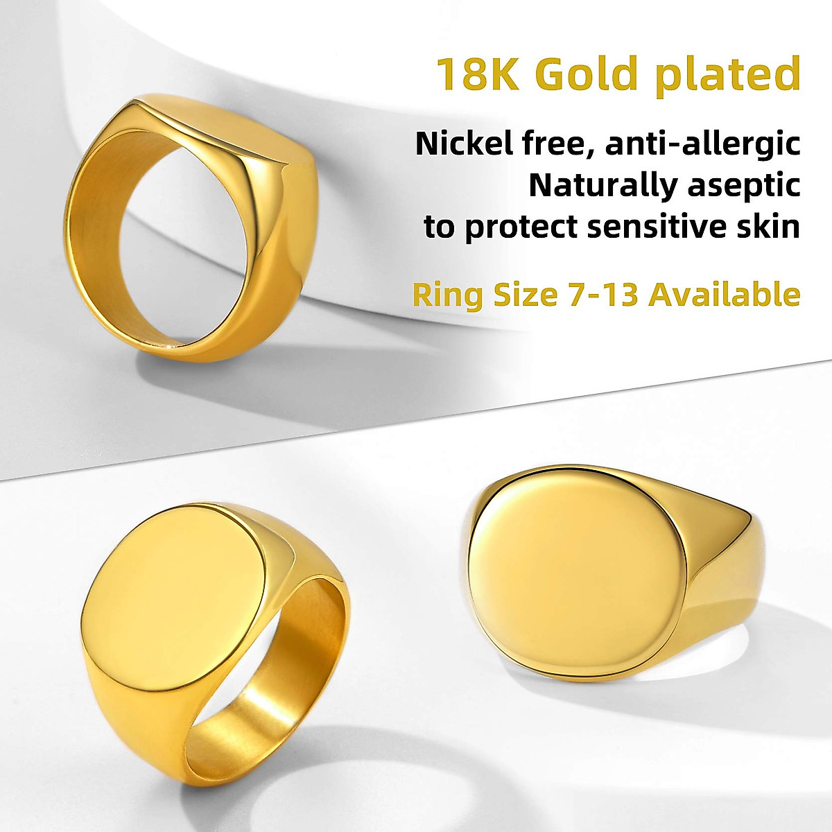 GOLDCHIC JEWELRY Statement Rings For Women, 18K Gold Plated Stainless Steel Classical Simple Plain Signet Pinky Stacking Ring