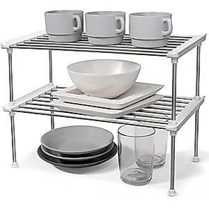 carrotez Cabinet Organizer Shelf, Set of 2 Stackable Kitchen Counter Shelves, Cabinet organizers and Storage, Pantry Storage Shelf Organizer, Kitchen Cabinet Organizer, White 15.7 x 7.8 x 6.1