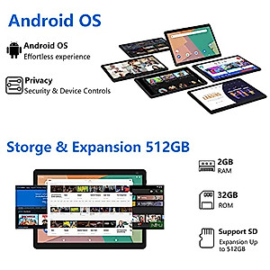Android Tablet, 10 inch Tablets, 2GB+32GB Computer Tablet Support 512GB Expand, 2MP + 8MP Camera, IPS Screen, WiFi, Bluetooth, 6000mAh, Google GMS Certified Tableta Blue