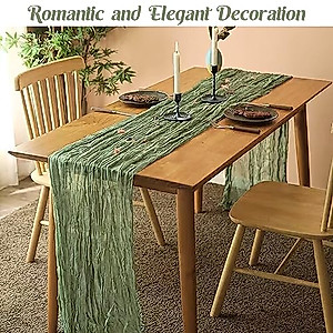 6 Pieces Sage Green 10FT Cheesecloth Table Runner Boho Gauze Fabric Table Runner Rustic Sheer Runner for Wedding Birthday Baby Shower Party Boho Table Decoration（Sage Green）