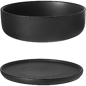 MyGift 8 Inch Black Ceramic Indoor Plant Pot with Drainage Hole, Decorative Flower Succulent Planter Bowl with Removable Saucer
