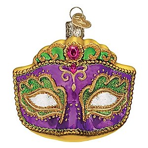 Old World Christmas 36241 Cities, Places and Landmarks Glass Blown Ornaments for Christmas Tree Mardi Gras Mask, 3 X 3 X 2.5