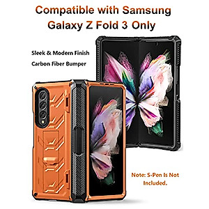 BXYJY for Samsung Galaxy Z Fold 3 Case with S Pen Holder, Built-in Kickstand/HD Screen Protector/Camera & Hinge Protection, 360° Protection Phone Case Cover for Samsung Galaxy Z Fold 3 5g (Orange)