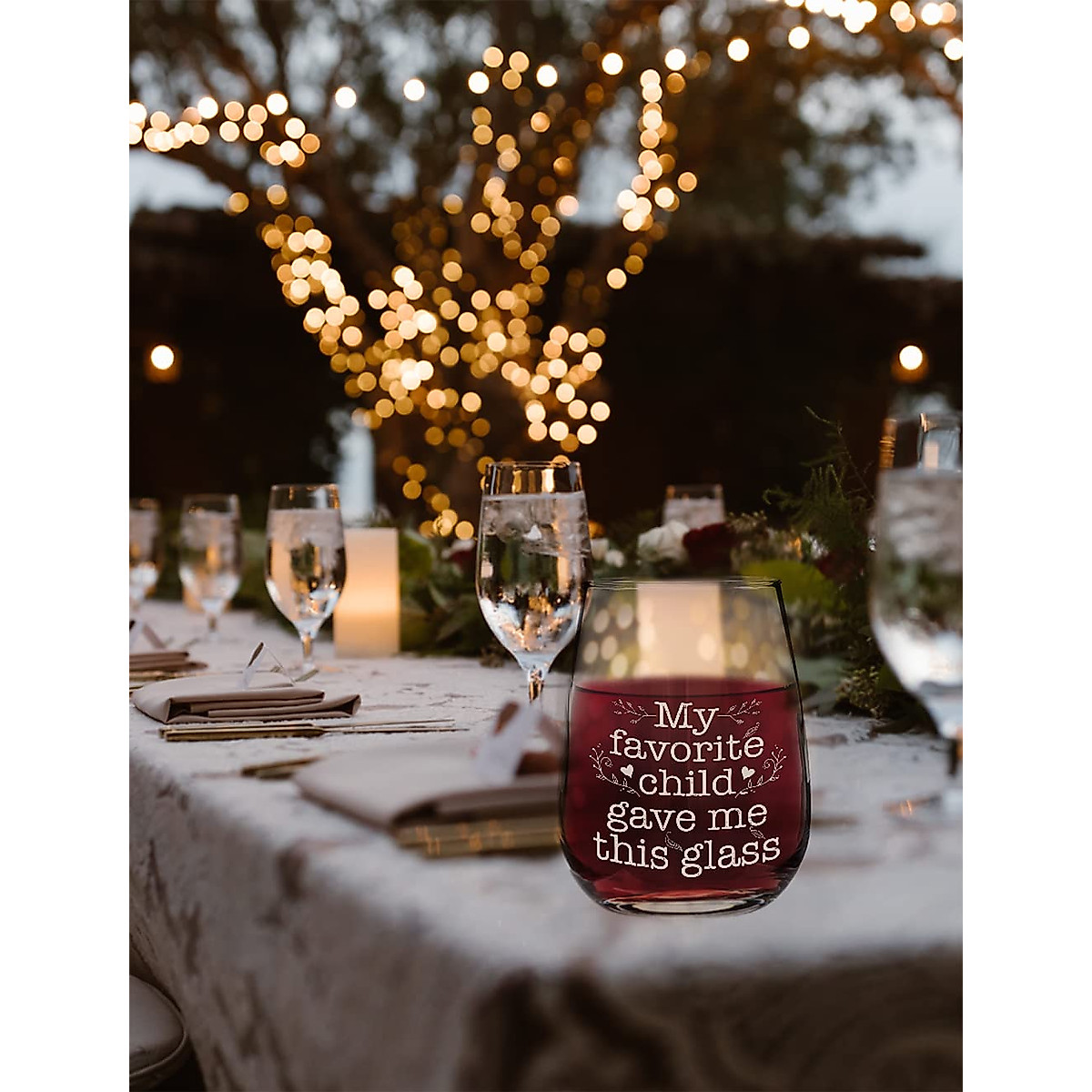 Stemless Cute Wine Glass - My Favorite Child Gave Me This Glass - Unique and Fun Gift Idea for Moms and Grandmas - Mother's Day, Birthday and Christmas Gift for Women, 17oz White Gift Box Included