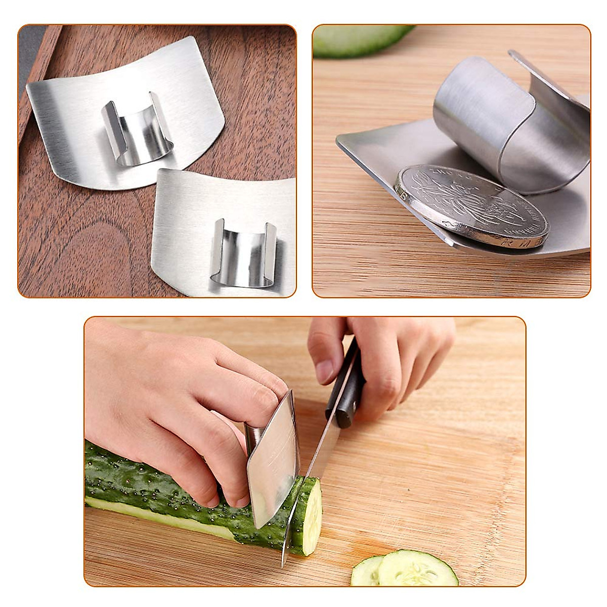 N / D 3 Pack Finger Guards for Cutting Kitchen Tool Stainless Steel Finger Guard Finger Protector Avoid Hurting When Slicing and Dicing for Food Chopping Cutting Knife Cutting