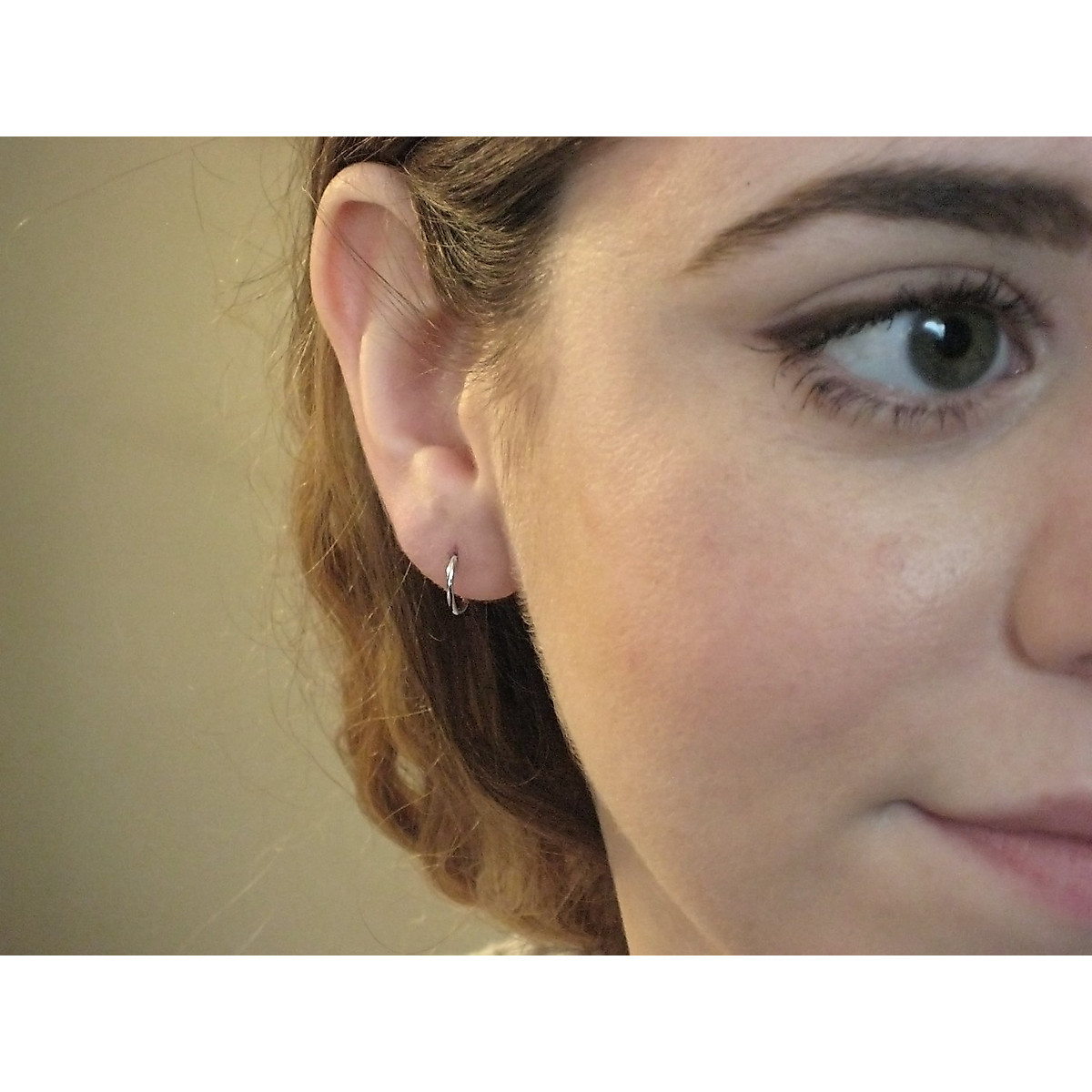 Tiny 14K Gold Thin Continuous Endless Hoop Earrings (1mm Tube) (.39 inch - 10mm - White Gold)