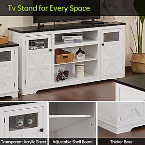 Real Relax Farmhouse TV Stand Perfect for 65" TV Cabinet, 32" Tall Entertainment Center, with Storage Shelves, MDF, Adjustable partitions, Rustic Media Console, Suitable for Living Room, White