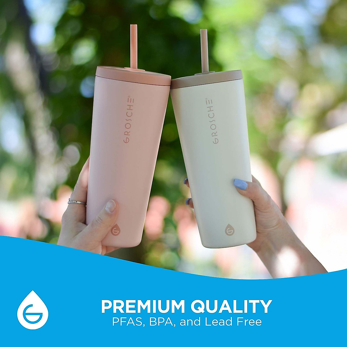 GROSCHE Jasper 23oz Tumbler with straw. Extreme Insulation, Classy Design, Built to Last, Insulated Stainless Steel Tumbler with Lid and Straw - Blue