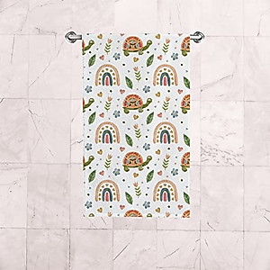 Hand Bath Towels 2 Pack Turtle Rainbow Flower Leave Absorbent Face Fingertip Towels for Bathroom Kitchen Gym Spa Soft Hair Drying Cloth Quick Dry, 30 x 15 Inch