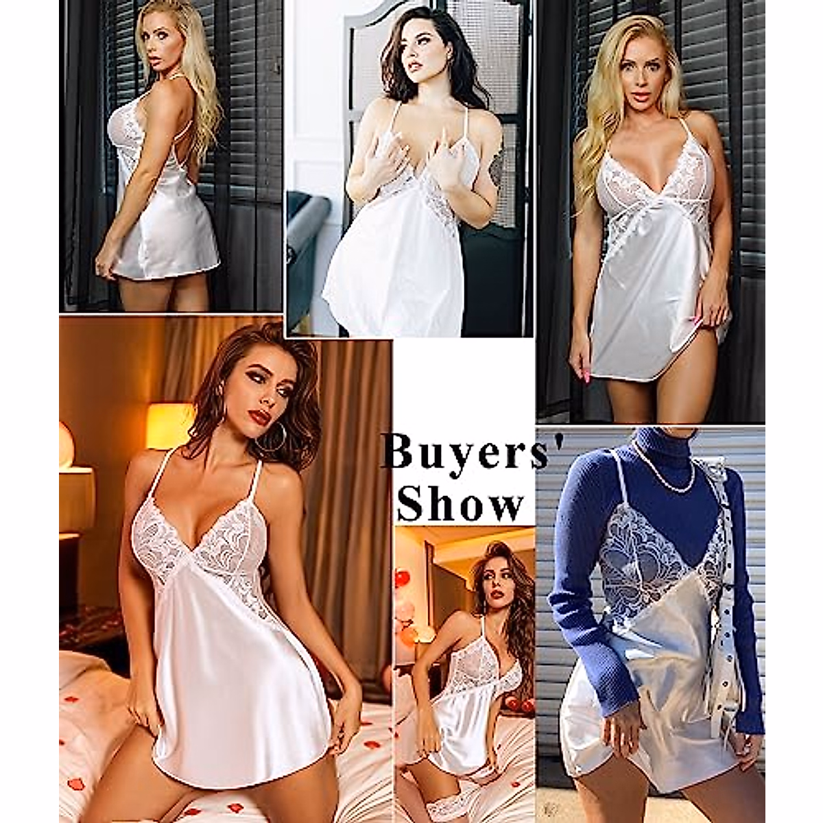 Avidlove Women Satin Sleepwear Wedding Nightgown White Lingerie Lace Chemise White M