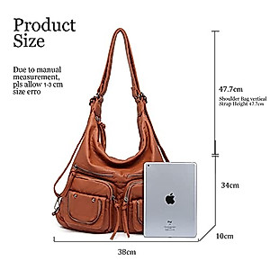 handbags & shoulder bags for woman super soft washed PU leather hobo bags multiple use woman's cross body bag backpack (Brown)