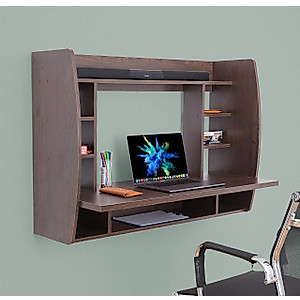 Basicwise Wall Mount Laptop Office Desk with Shelves, Brown,