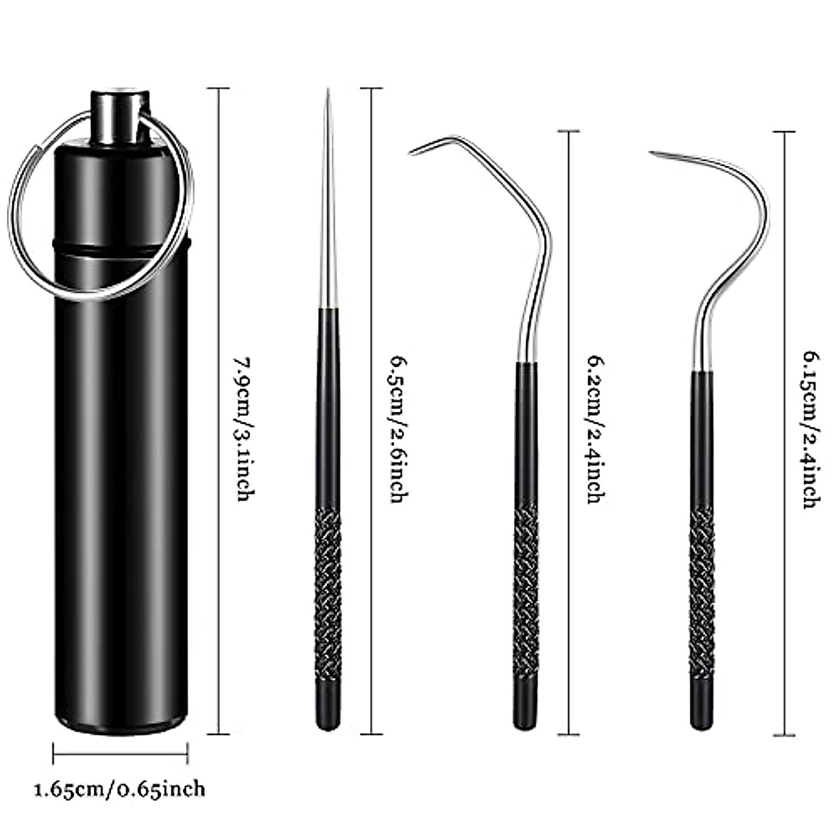 Portable Titanium Toothpicks Pocket Set Reusable Metal Stainless Steel Toothpicks with Holder for Outdoor Picnic and Camping (Black,2 Sets)