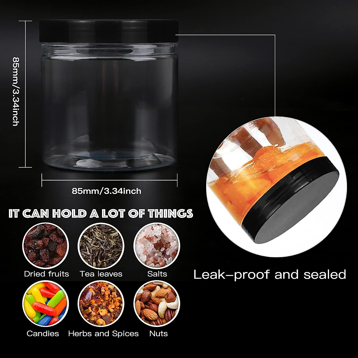 12oz Clear Plastic Storage Jars Containers,8 Pack Refillable Black Wide-Mouth Plastic Slime Storage Containers for Beauty Products,Kitchen & Household Storage - BPA Free