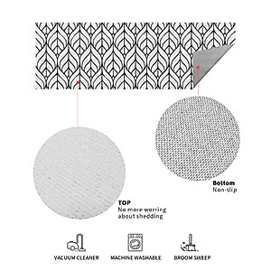 Welcome Mats, Black and White Leaf Tile Pattern Door Mat, Non-Slip Absorbent Large 20x47 Inch Outdoor Indoor Mat Low-Profile Floor Mat Doormat for Entryway/Patio/Garage