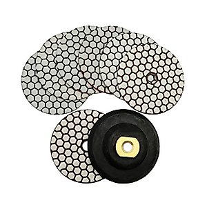 SHDIATOOL Dry Diamond Polishing Pads 4 Inch Set of 7 Pieces Plus a Rubber Backer for Granite Marble Stone