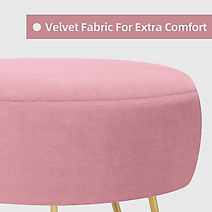 YOONIC Velvet Soft Modern Vanity Stool -Round Footrest Stool Ottoman Side Table Seat Dressing with Golden Metal Leg and Sponge Filling,Upholstered Foot Rest, for Living Room and Bedroom Pink