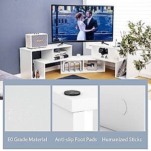 Tangkula 3 Pieces Console TV Stand, Free-Combination Entertainment Center for 50 55 60 65 Inch TV, Minimalist Modern TV Media Stand, DIY Open Storage Bookcase Shelf for Living Room (White)